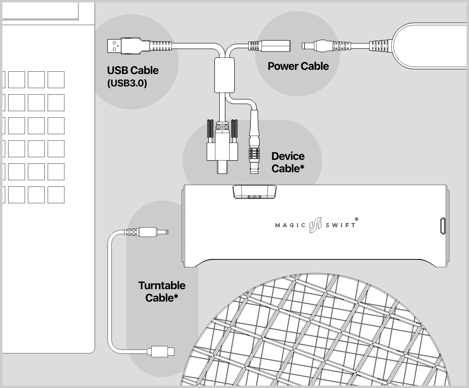 Plug the turntable cable into the left side port of the scanner.