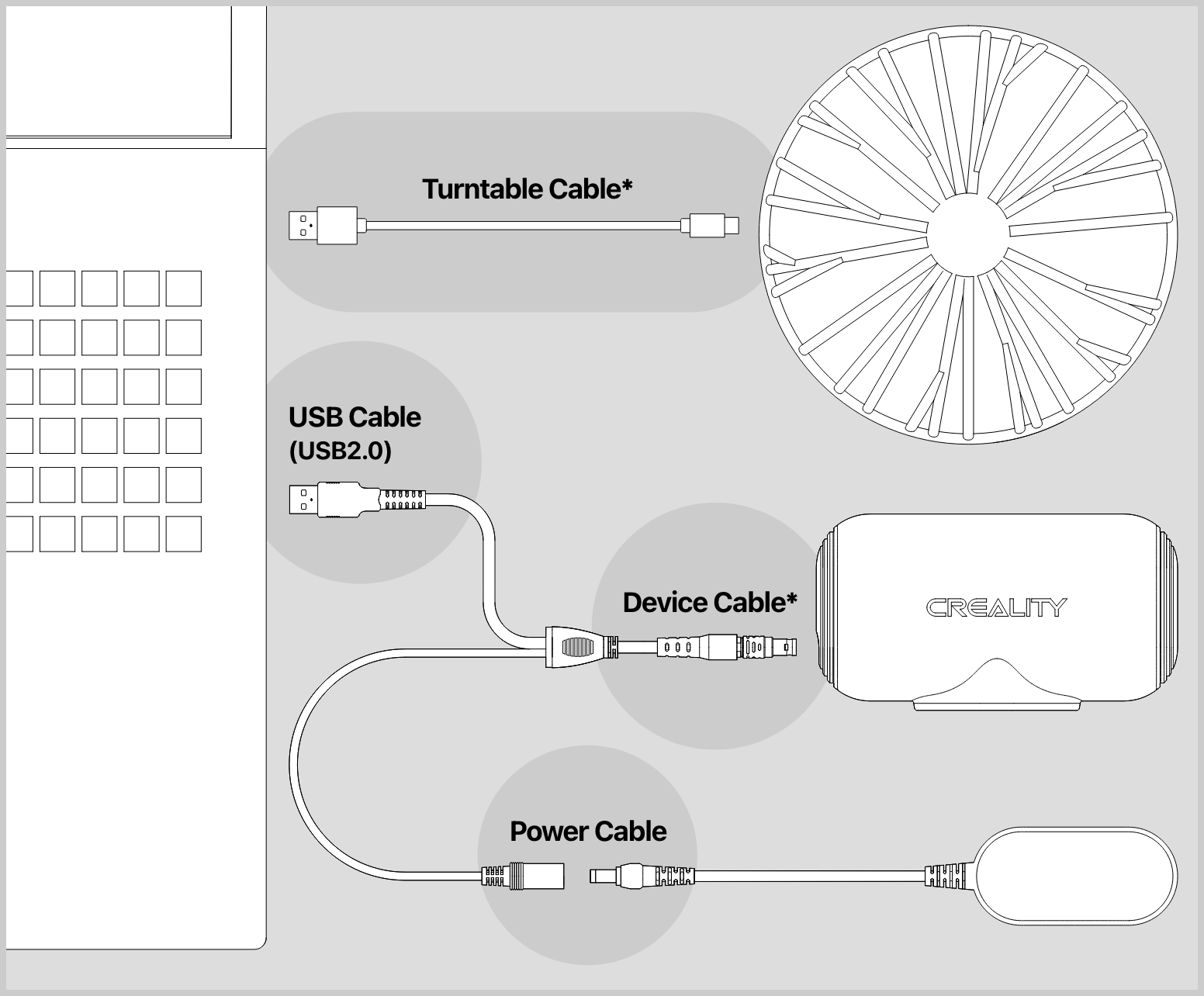The turntable cable is for powering up the turntable：