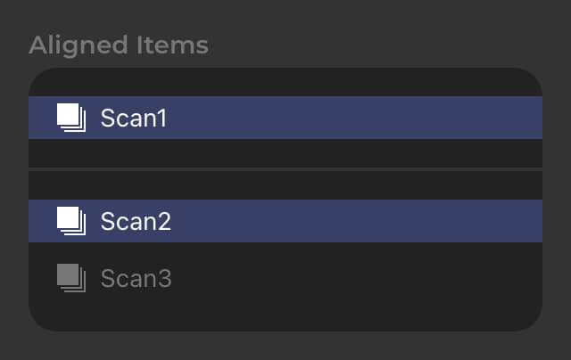 Select the scans that need to be aligned to in the “Work Panel”. Drag ...