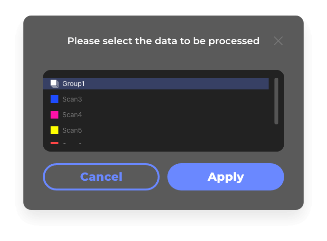 Select the scans in this pop-up window and click “Apply” to start the ...